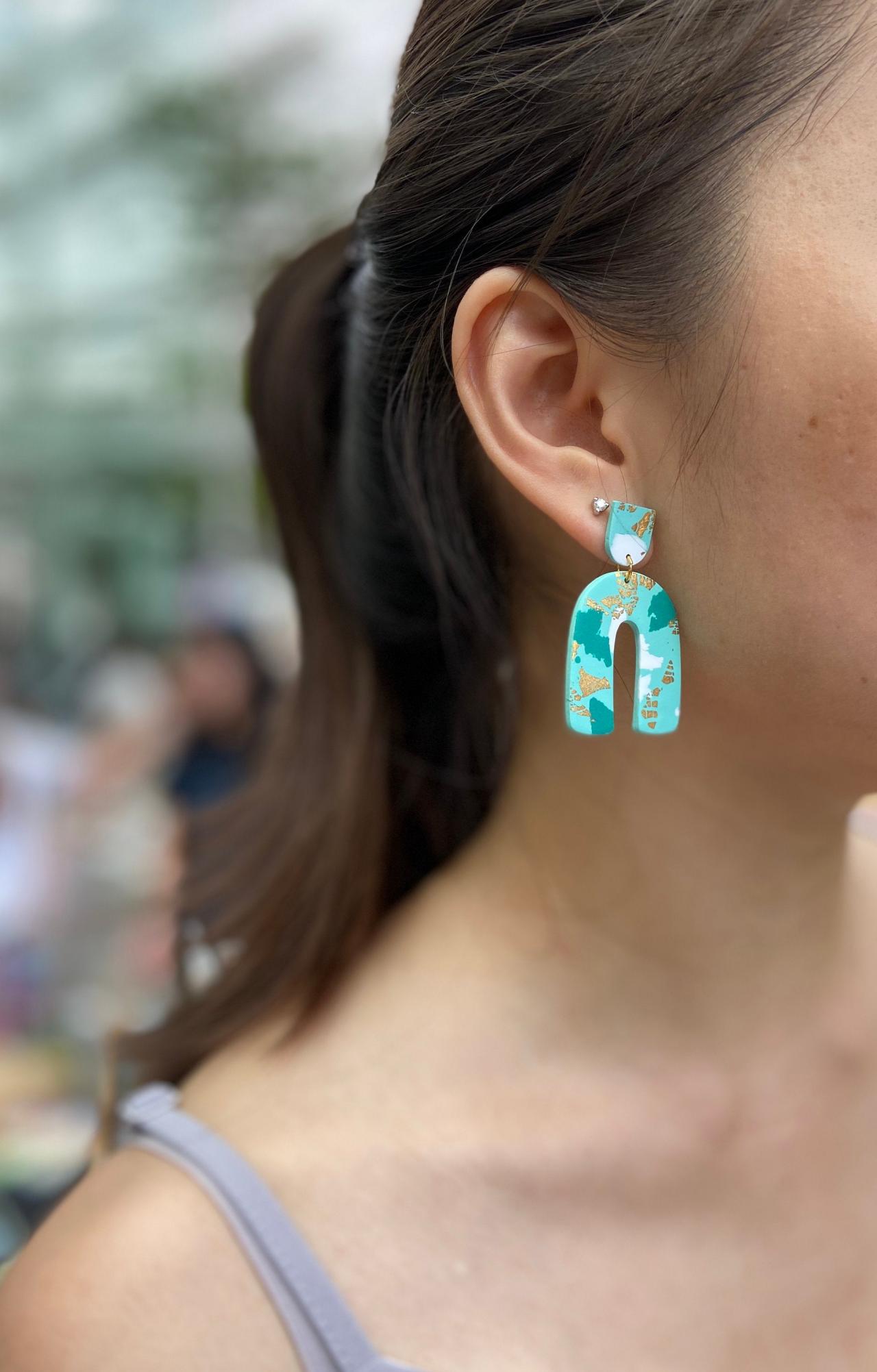 Clay Earrings Mint Green Aesthetic Edgy Art Deco Jewelry on Luulla